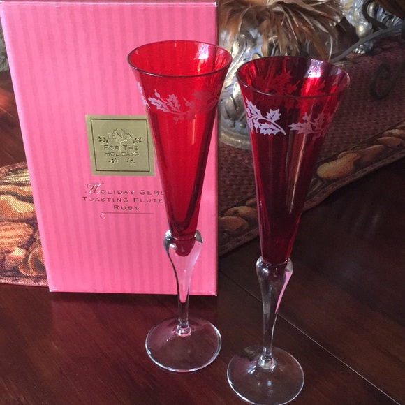 Lenox | Dining | Reserved Lenox Ruby Red Holly Toasting Flutes | Poshmark